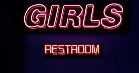 Girls Restroom pink neon sign on the wal... | Stock Video | Pond5