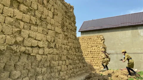 Girls in uniform of Soviet army run to d... | Stock Video | Pond5