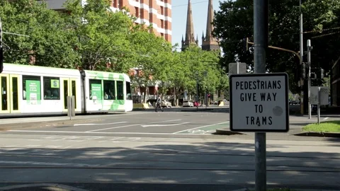 Give Way To Trams Sign | Stock Video | Pond5