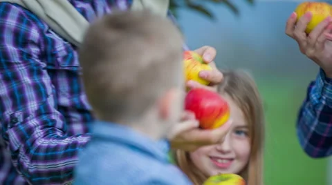 Giving the apple to the boy for eat | Stock Video | Pond5
