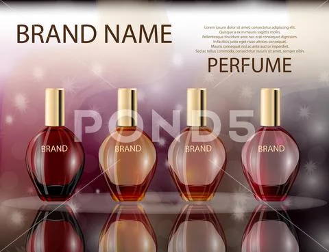 Glamorous perfume glass bottles on the sparkling effects background ...