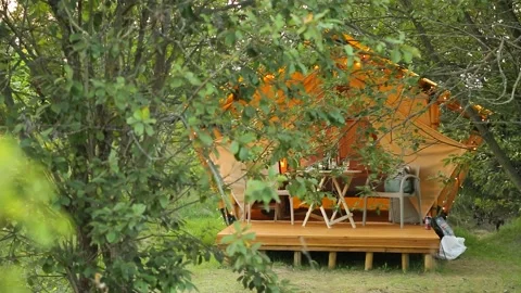 Glamping houses, rural landscape, tent h... | Stock Video | Pond5