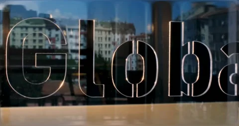 Glass global Letters and Office in Backg... | Stock Video | Pond5