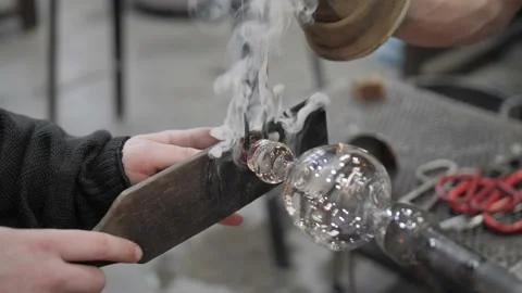 Glass Maker Blowing Art Tools Skills Com... | Stock Video | Pond5