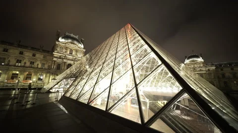 The glass pyramids at Louvre museum - ed... | Stock Video | Pond5