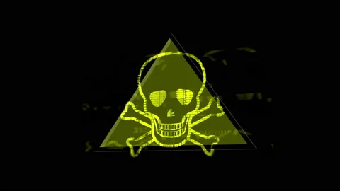 Glitch yellow warning skull symbol sign ... | Stock Video | Pond5