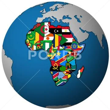 Globe map with political map of african union Illustration #105077944