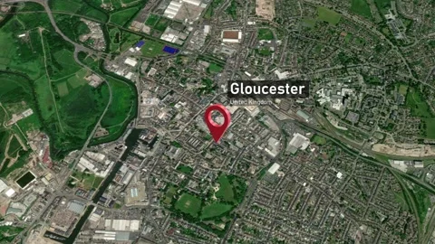 Gloucester City Map Zoom (UK) from Space... | Stock Video | Pond5