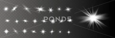 Glow isolated white transparent light effect set, lens flare, explosion ...