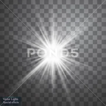 Glow light effect. Starburst with sparkles on transparent background. Vector: Graphic #78500117
