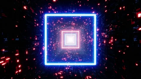 Glow Red and Blue Square Light Cyber Tun... | Stock Video | Pond5