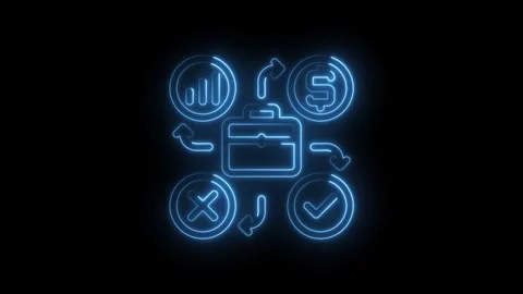 Glowing blue neon business process flowc... | Stock Video | Pond5