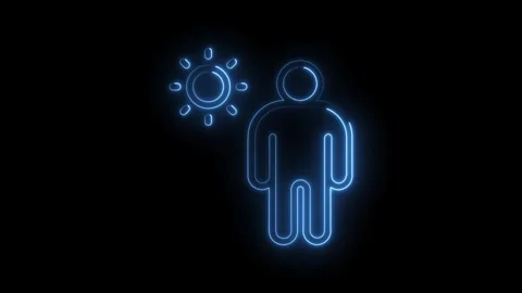 Glowing blue neon human figure icon with... | Stock Video | Pond5