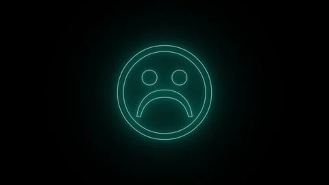 Glowing blue neon sad smile symbol blink... | Stock Video | Pond5
