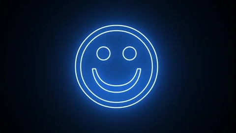 Glowing blue neon smile face emoticon sy... | Stock Video | Pond5