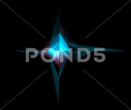 Glowing Four Point Symbol Isolated On Black Background: Royalty Free ...