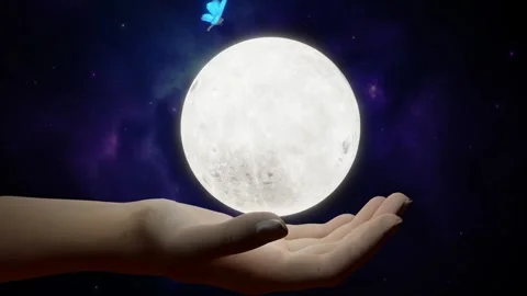 Glowing Full Moon lying On The Palm Of H... | Stock Video | Pond5