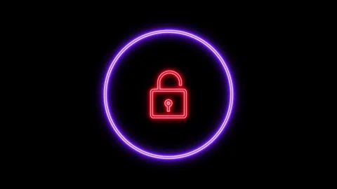 Glowing lock icon animated on a black ba... | Stock Video | Pond5