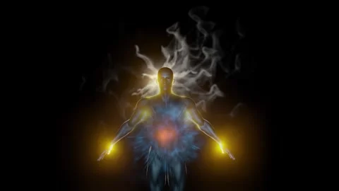 Glowing man emitting energy from body. 3... | Stock Video | Pond5