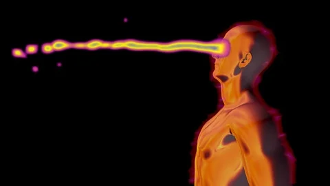 Glowing man shooting energy beam from ey... | Stock Video | Pond5