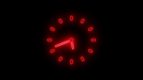 Glowing neon analog clock on a black bac... | Stock Video | Pond5