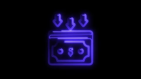 Glowing neon blue dollar bill icon with ... | Stock Video | Pond5