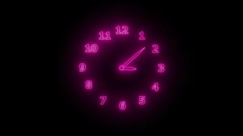 Glowing Neon Clock Face Animation, Neon ... | Stock Video | Pond5