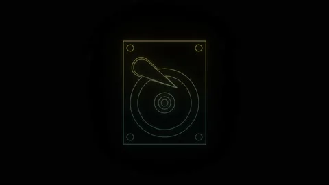 Glowing neon hard drive icon on black ba... | Stock Video | Pond5