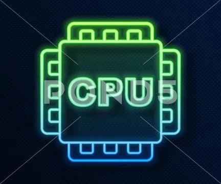 Glowing neon line Computer processor with microcircuits CPU icon ...