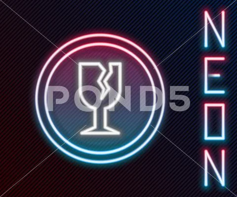 Glowing neon line Fragile broken glass symbol for delivery boxes icon isolated ~ Clip Art #153348623