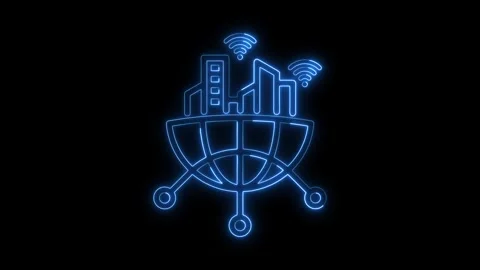 Glowing Neon line Smart city with wifi i... | Stock Video | Pond5