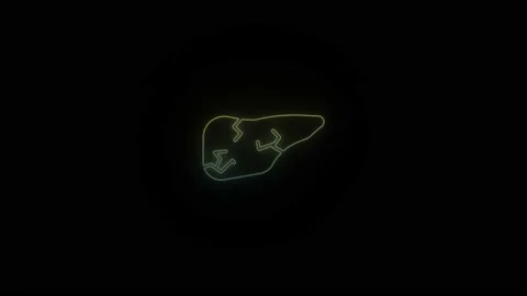 Glowing neon liver pain icon on black ba... | Stock Video | Pond5