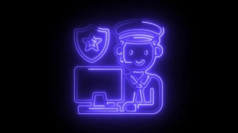 Glowing neon security guard icon animati... | Stock Video | Pond5