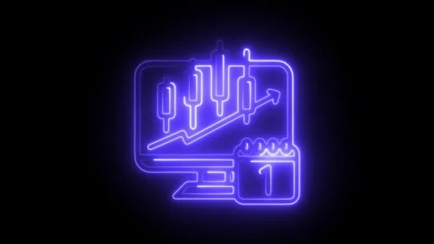 Glowing neon trading icon isolated on bl... | Stock Video | Pond5