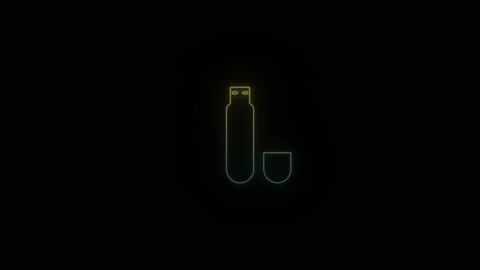 Glowing neon USB flash drive icon on bla... | Stock Video | Pond5
