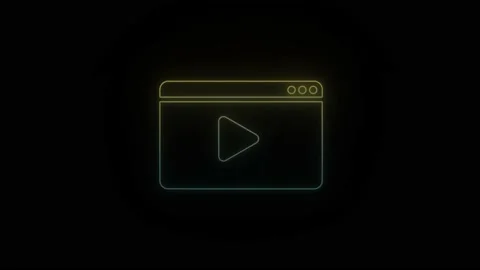Glowing neon video player icon on black ... | Stock Video | Pond5