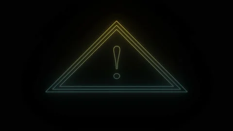 Glowing neon warning icon on black backg... | Stock Video | Pond5