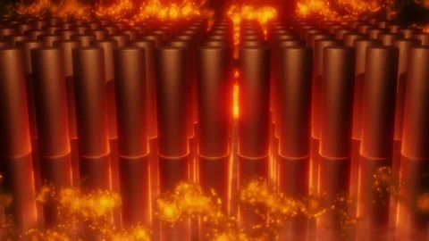 Glowing Nuclear fuel rods. Fuel cells . ... | Stock Video | Pond5