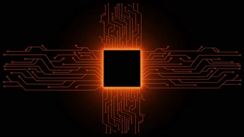 Glowing Orange color Motherboard circuit... | Stock Video | Pond5