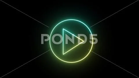 Glowing play button animated blinking icon with circle. Music wiggle ...
