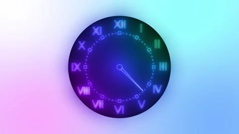 Glowing Roman Numeral Clock, Neon Timer ... | Stock Video | Pond5