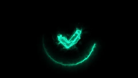 Glowing tick mark icon animated on a bla... | Stock Video | Pond5
