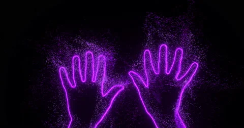 Glowing vfx neon contours of palms wavin... | Stock Video | Pond5