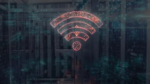 Glowing Wi-Fi symbol over server racks i... | Stock Video | Pond5