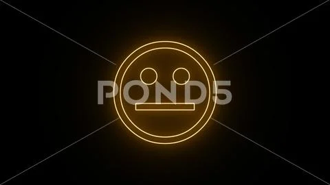 Glowing yellow neon neutral face emoticon symbol blinking animation. No ...