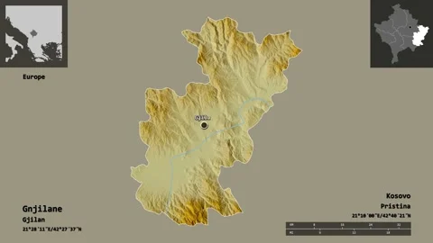 Gnjilane location. Kosovo. Relief map | Stock Video | Pond5