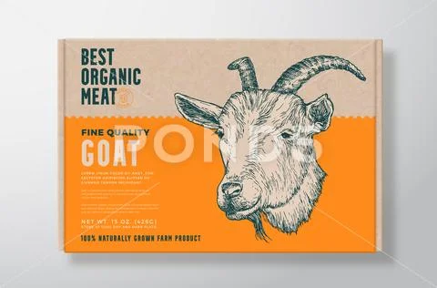 Goat Meat Vector Packaging Label Design on a Craft Cardboard Food Box ...