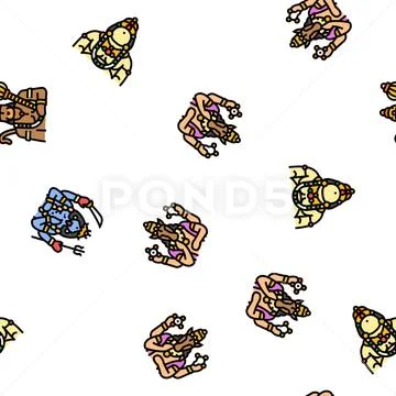 God indian hindu lord krishna vector seamless pattern ~ Clip Art #253646451