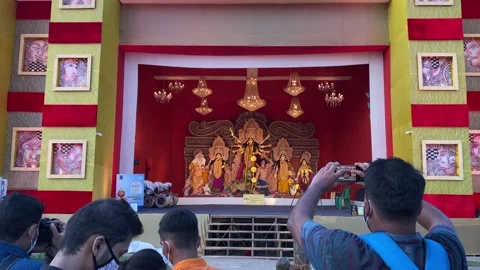 Goddess Durga idol decorated at puja pan... | Stock Video | Pond5