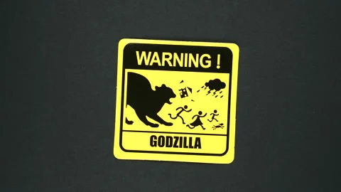 Godzilla warning sign word text | Stock Video | Pond5